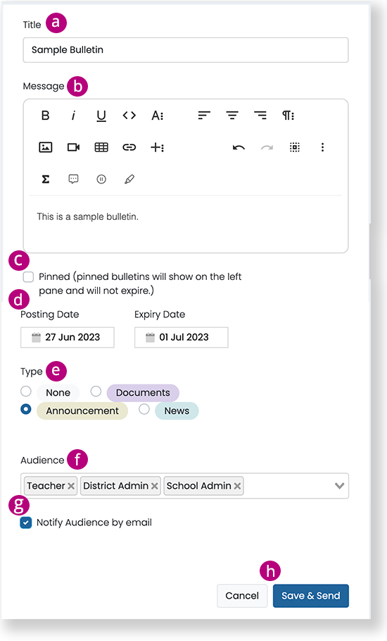 Create, Edit, or Delete a Bulletin