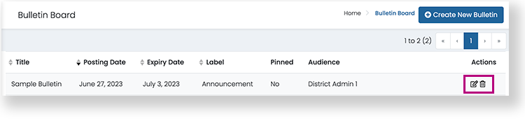 Create, Edit, or Delete a Bulletin