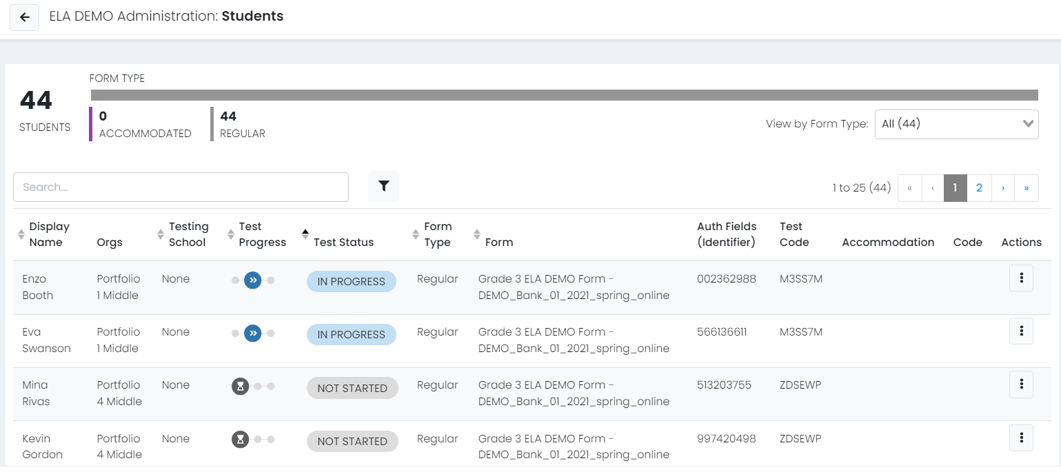 View Students in an Administration or Proctor Group